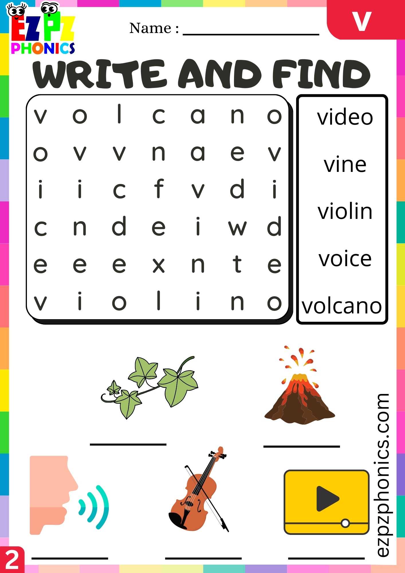Group2 Letter V Write And Find Beginning Sounds Worksheet - ezpzphonics.com